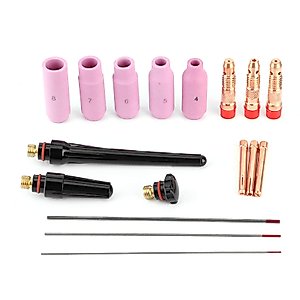 Fydun Welding Torch Accessories Kit, Ceramic Nozzle,17Pcs Welding Nozzle TIG Welder Contact Tip with Tungsten Wire for Torch 17/18/26