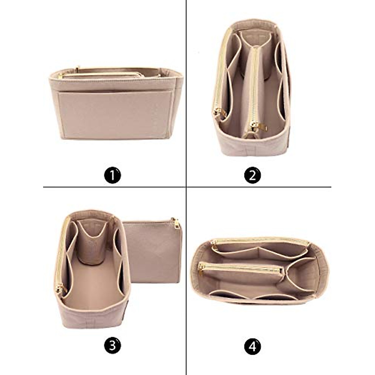 LEXSION Felt Purse Bag Organizer Insert with zipper Bag Tote Shaper Fit Speedy Neverful PM MM, 2-Beige, XL