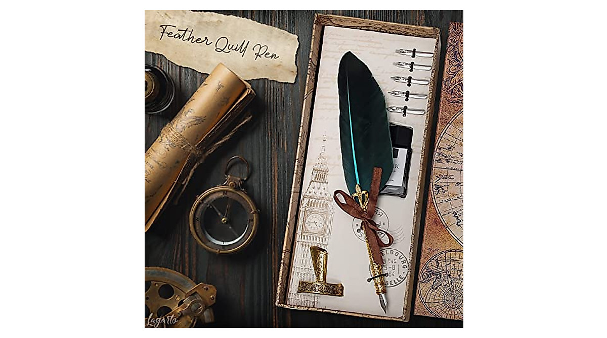 Elegant Feather Quill Pen and Ink Set for Calligraphy
