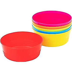 PLASKIDY Plastic Toddler Bowls Set of 6 Kids Bowls 10 Oz - Toddlers Cereal Bowls Microwave Dishwasher Safe BPA Free Brightly Colored Children Snack Bowls Great for Cereal, Soup, Snack, Fruit or Salad