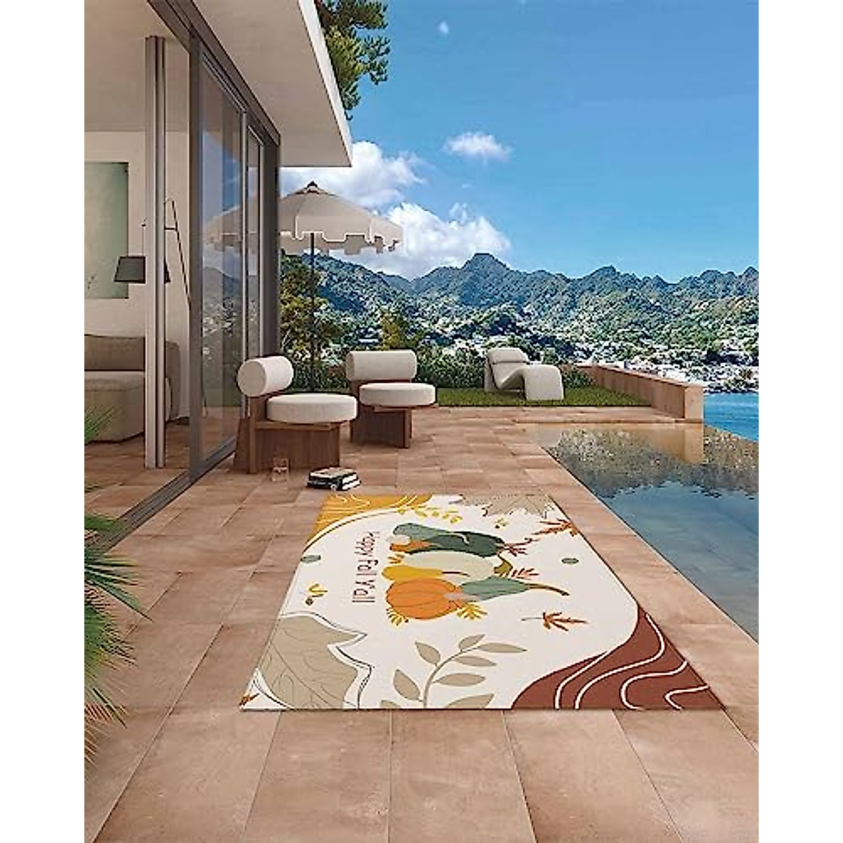 Fall Thanksgiving Outdoor Rug for Patio, Large Floor Mat Happy Y'all Boho Style Pumpkin Non Slip Area Rug Rubber Backing Quick Dry Clearance Carpet for Camping Rugs, Garden, Lawn, Deck, Porch, 6' x 9'