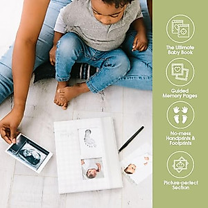 Pearhead Welcome Little One First 5 Years Memory Book, Gender-Neutral Baby Keepsake for New and Expectant Parents, Pregnancy And Milestone Journal, Gray Gingham