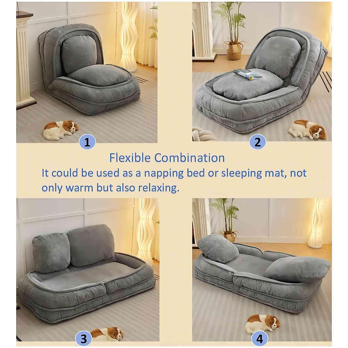 Human Dog Bed,Lazy Sofa Couch with 5 Adjustable Position, Sit,Sleep,Fold,Suit to Put in Bedroom Living Room (Gray@Foldable)