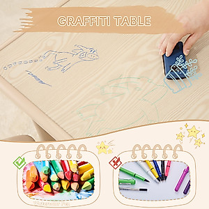 SINKIPA Kids Table and 2 Chairs Set, Height Adjustable Toddler Table and Chairs, Graffiti Desktop Kids Study Table with Anti-Slip Foot Covers, Children Activity Table for Ages 2-10