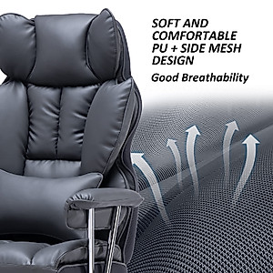 Efomao Executive Office Chair for Heavy People, Big and Tall Office Chair, High Back Office Chair with Foot Rest, Height Adjustable Home Office Chair, Mineral Grey Office Chair