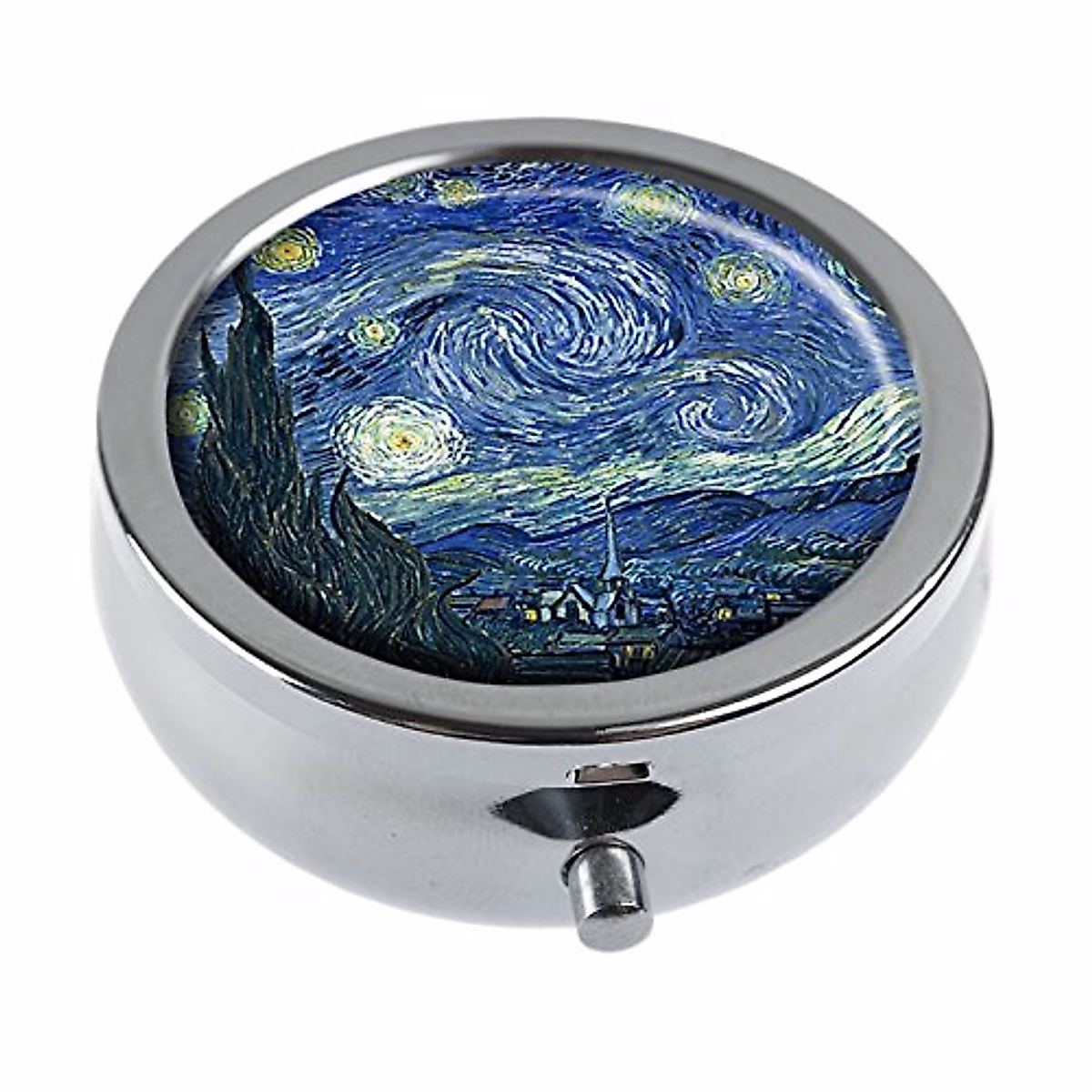 Hiuyi Van Gogh Starry Night Custom Personalized Round Pill Box Pocket Wallet Travel Pill Case Decorative Box Protector