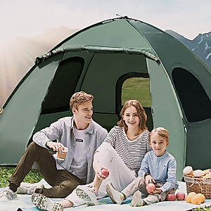 Double Tent Bed, Portable Camping Tent with Air Mattress and Pillow, Folding Camping Cot of Metal Frame, Double Sleep Bag with Polyester Canopy, for Outdoor Family Camping Picnic - Military Green