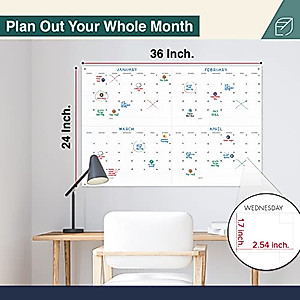 X Large Dry Erase Wall Calendar - 24"x 36" 4 Month Premium Giant Oversized Undated Erasable Deadline Task Calendar for 2023 - Jumbo Monthly Task Organizer Planner for Home, Business & Dorm Room