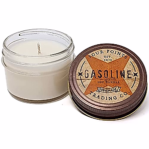 Gasoline Scented Candle 4 oz - Soy Aromatherapy Candle with Jar - Great Fun Gifts for Birthday, Anniversary, Christmas, New Year, House Warming and More - Four Points Trading Co.