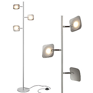 Brightech Tree Floor Lamp for Living Rooms & Offices, Dimmable Standing Lamp for Bedroom Reading, LED Spotlight Floor Lamp, Tall Lamp with Adjustable Panels for Minimal Space Use - Silver