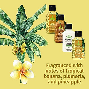 Hempz First Class Travel Essentials – Floral Banana Herbal Shampoo, Conditioner, Moisturizer, & Body Wash for Traveling Bath or Shower, Hair & Skin Care for Women or Men, 4-Pack, 2.5 Oz Bottles