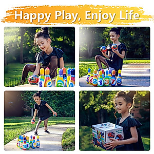 iPlay, iLearn Kids Bowling Toys Set, Toddler Indoor Outdoor Activity Play Game, Soft 10 Foam Pins Two Balls Set, Educational Birthday Party Stocking Stuffer Gift 18 24 Month 2 3 Year Children Boy Girl