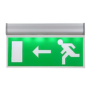 Safety Evacuation Indicator ， Emergency Exit Sign,with Hanging Rings and Build in 800mAh Battery Backup, 14.2'' X 7.9'', Left/Right Legends Optional, for Hotel, Office, Supermarket, Hospital(Left)