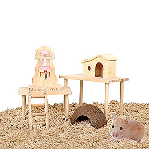 SINFUN Hamster Wooden Play Stand Platform Small Animals Stand Platform Natural Wood Table Pet House Hideouts Hut Waterproof Surface Pet Cage Accessories for Birds Gerbil Chinchilla Squirrel Guinea Pig