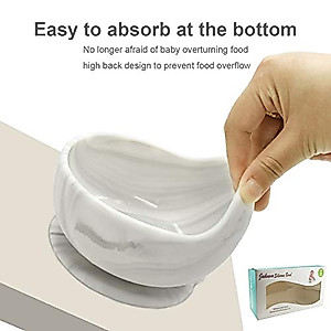Jakuva Silicone Baby Bowls with Spoon, 2PCS Baby Feeding Set Suction Bowls for Kids Toddlers -BPA Free-Baby Dishes Utensils (Gray & White Marble)