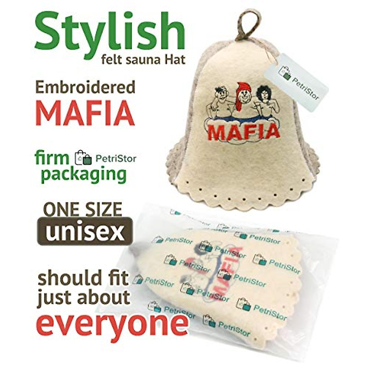 PetriStor Sauna Hat Embroidered Mafia for Man Natural Felt Made in Ukraine