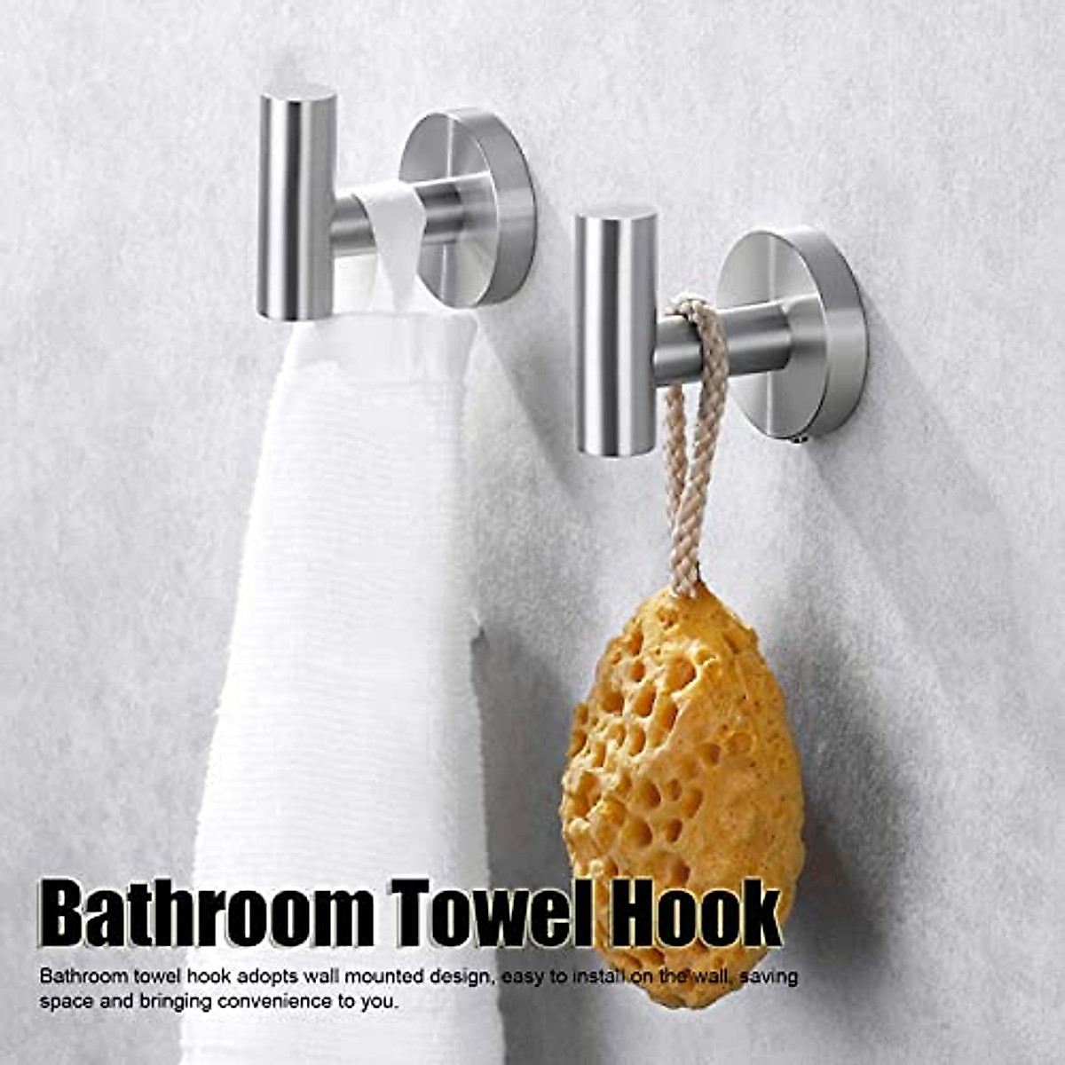 Vifemify 2 Pack Brushed Stainless Steel Bath Towel Robe Hook Round Wall Hanger Hanger Hook Hanger Waterproof High Load Bearing