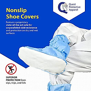 Quest Traction Disposable Boot and Shoe Covers - 18" Tall Non-Slip Protectors - Water and Skid Resistant Boot Covers - Hazmat Shoe Covers - Blue, Large, 3 Pairs