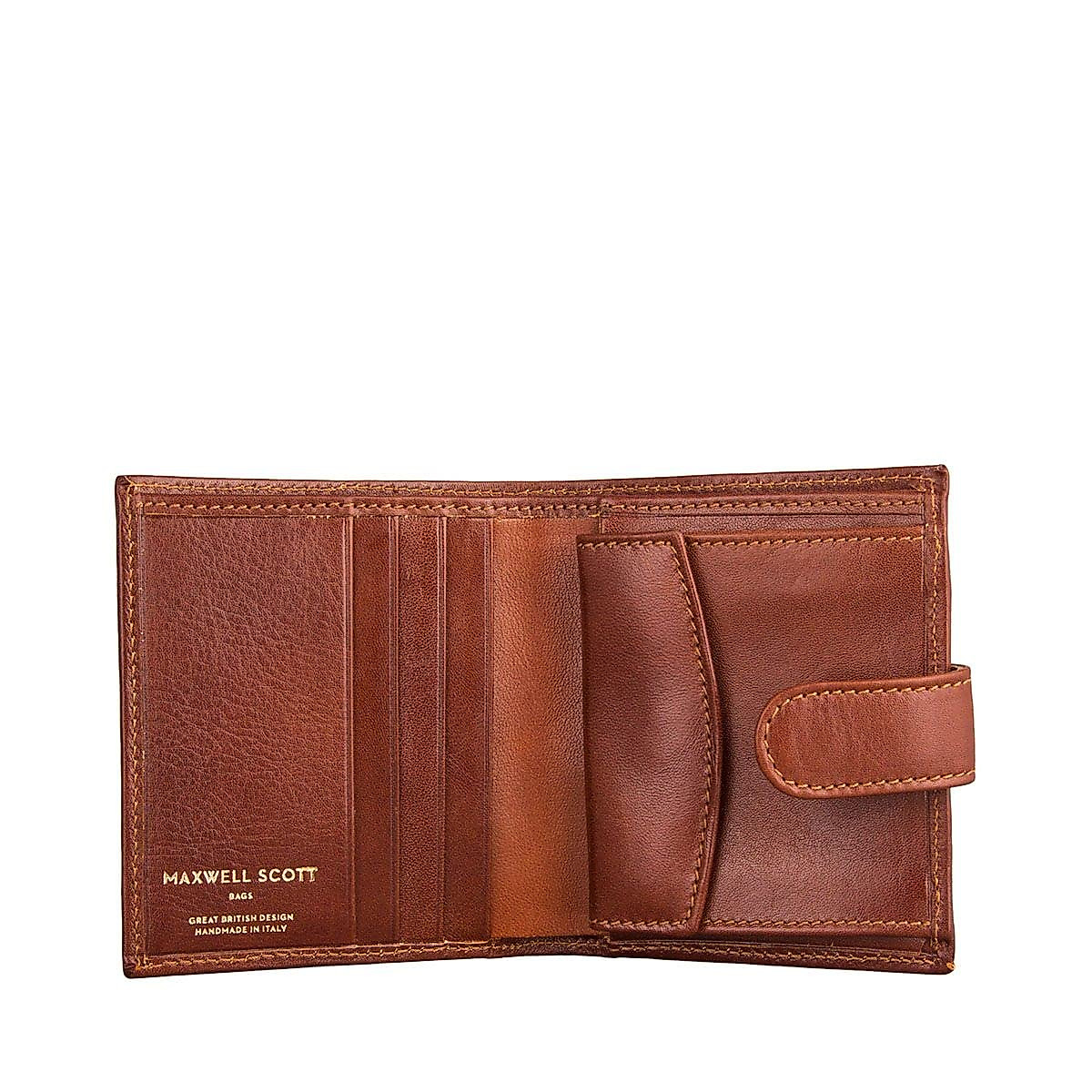 Maxwell Scott - Mens Compact Luxury Leather Mens Small Wallet with Button Fastener - Made in Italy - The Pietre Chestnut Tan