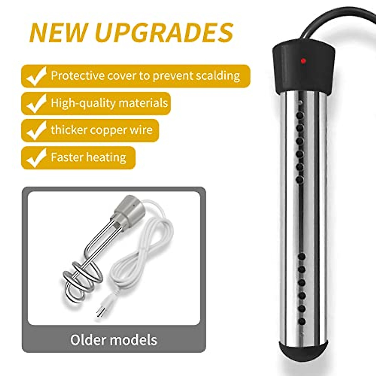 2000W Immersion Water Heater,LISTENJIALE Submersible Water Heater with 304 SS Guard,Bucket Heater with LCD Thermometer Heat 5 Gallons of Water in Minutes,Immersion Water Heater for Bathtub