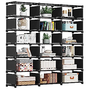 REIBII Bookshelf for Bedroom Book Shelf Organizer Bookcase Tall Book Case 18 Cube Storage Organizer Cube Shelf Black Cubby Storage Organizer Shelves for Bedroom Living Room Closet Office DIY