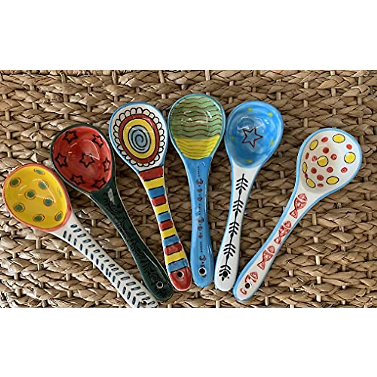 heart & home Ceramic Soup Spoons Set of 6, Wonton Soup Spoons Ceramic, Round Soup Spoons, 6-1/2" L, Multicolor