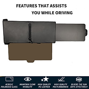 Polarized Sun Visor for Car with Zipper Slider, Upgraded UV400 Car Sun Visor Extension with PC Lens and Side Sunshade, Anti-Glare Car Visor for Safe Driving, UV-Filtering/Protection