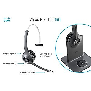 Cisco Headset 561, Wireless Single On- Ear DECT Headset with Multi-Source Base for US & Canada, Charcoal, (CP-HS-WL-561-M-US=) (Renewed)