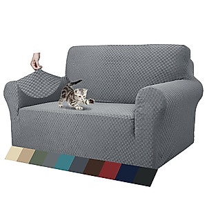 ZNSAYOTX 1 Piece Jacquard Couch Covers for 2 Cushion Couch High Stretch Loveseat Slipcover for Pets Dogs Anti Slip Love Seat Sofa Slipcover Furniture Protector (Loveseat, Light Grey)