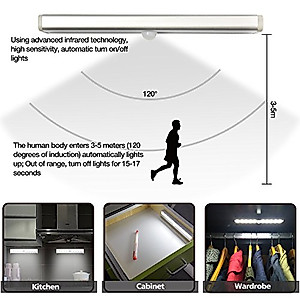 Motion Sensor Closet Lights, 10 Led Battery Powered Lights Led Under Cabinet Lighting Wireless Under Counter Light, Stick On Lights Motion Night Light Bar for Stairs Hallway Kitchen, White 6 Pack