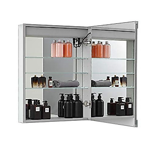 AQUADOM Royale Basic Q 24in x 30in x 5in Left Hinge LED Medicine Mirror Cabinet Recessed Surface Mounted, Dimmer, Touch Screen Button