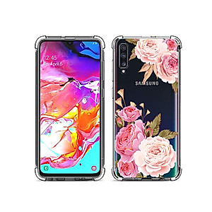 GREATRULY Floral Clear Case for Galaxy A70 for Women Girls,Pretty Phone Case for Samsung Galaxy A70 (2019),Flower Design Transparent Slim Soft Drop Proof TPU Bumper Cushion Silicone Cover Shell,FL-K