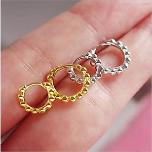 Minimalist Ball Bead Small Hoop Earrings for Women S925 Sterling Silver Pierced Ear Simple Cartilage Tragus Sleeper Earrings Irregular Tiny Dot Hinged Fashion Jewelry (6mm silver)