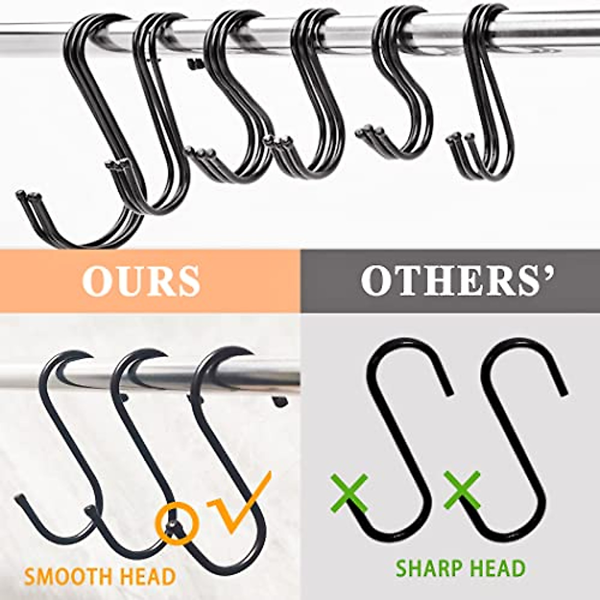 BYFU 40 Pack Black S Hook Hanging, Heavy Duty S Shaped Hooks for Utensils Clothes Bags Towels Plants (Medium)