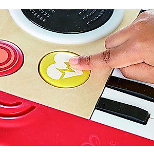 Hape Kids Portable DJ Mix and Spin Studio Music Toy Playset with Lights, Sound, and 18 Key Keyboard for Kids Ages 1 to 5 Years , Red