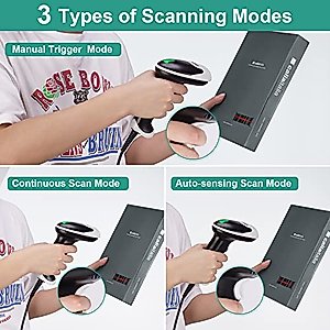 QR USB Barcode Scanner Wired Handheld Bar Code Scanner Reader JRHC Handheld USB Barcode Scanner Wired Automatic 2D 1D Bar Code Reader Plug and Play for Supermarket, Convenience Store, Warehouse…