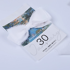 Chiffon Silk Ribbon Green & White Handmade Frayed Fringe Sheer Boho Ribbon for Flower Bouquet, Gift Wrapping, Wedding Invitations, 1-1/2'' 5 Yards*4 Rolls