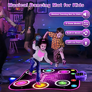 Jugana Kids Dance Mat Toys, Electronic Music Dance Pad with Light Up 6-Button & Wireless Bluetooth, Dance Game Toys for 3-12 Year Old Kids Girls Boys