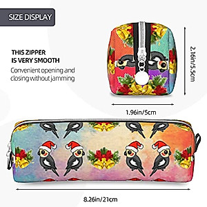 allgobee Pu Leather Pencil Bag Pen Case Cockatiel-Santa-Christman-Jingle Students Stationery Pouch Pencil Holder Desk Organizer