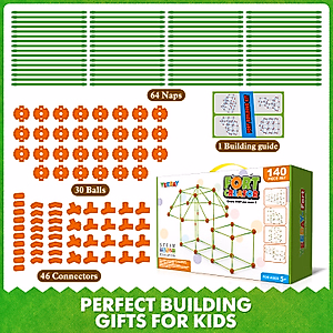 Fort Building Kit for Kids 4,5,6,7,8+Year Old Boys & Girls, 140 pcs, Creative STEM Building Toys for DIY Castles, Tunnels, Play Tent, Ideal Gift for Aged 5-8