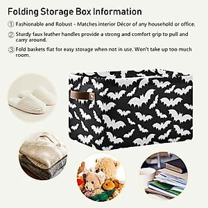 Kigai Black White Bats Storage Bins - Fabric Storage Baskets with Handles Large Collapsible Decorative Storage Organizer for Closets,Shelves,Laundry,Nursery (1 Pack, 14x10x8 Inches)