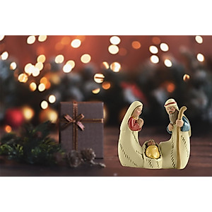 Miniature Holy Family Nativity Figurine - Hand Painted Joseph Mary Religious Figurine with Baby Jesus for Christmas Indoor Tabletop Nativity Scene Decoration, 2.56‘H