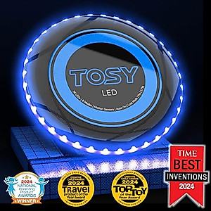 TOSY Flying Disc - 36 LEDs, Extremely Bright, Smart Modes, Auto Light Up, Rechargeable, Cool Valentine, Easter, Birthday & Camping Gift for Men/Boys/Teens/Kids, 175g Frisbee