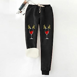 High Waisted Sweatpants for Women,Xmas Print Womens Sweatpants with Pockets Xmas Print Drawstring Workout Active Joggers Reindeer Print Straight Leg Baggy Sweatpants Black XL