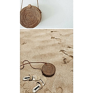 Daisy Lucky W Hand-woven round rattan bag PU leather shoulder strap Beach grass woven messenger women's bag Ladies Bohemian handbag Pure natural hand-made rattan woven wallet (Leather buckle)