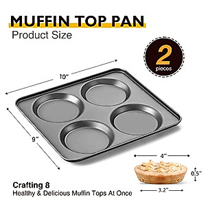 HONGBAKE Large Muffin Top Pan Set of 2, 4 Cup Nonstick Hamburger Bun Baking Pan, Jumbo Whoopie Pie Pan for Egg Sandwich, Cornbread, Layer Cake