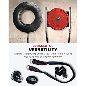 THEFITGUY Sled Pulling Belt, Adjustable Closure, 2 Sled Pulling Straps & 4 Hooks Included - for Resistance Training, Strength Training, Agility, Pulling Backwards, Front and Sides