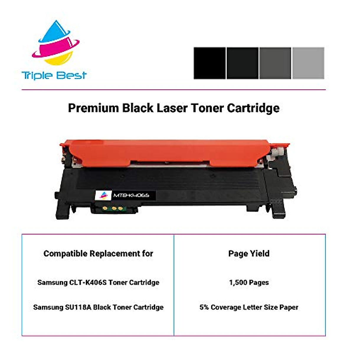 Triple Best Compatible Toner Cartridge Replacement for Samsung CLT-K406S CLT-C406S CLT-M406S CLT-Y406S CLP-365W CLX-3305FW Xpress C410W Xpress C460FW (4 Pack)