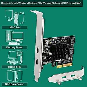 FebSmart 2X 10Gbps Max Speed USB-C Ports PCIE USB 3.1 GEN 2 Expansion Card for Windows, MAC OS and Linux PCs, Built in FebSmart Self-Powered Technology, No Need Additional Power Supply (FS-C2-Pro)