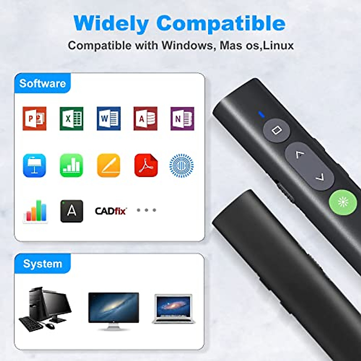 Rechargeable Presentation Clicker for PowerPoint Green Light Pointer ...